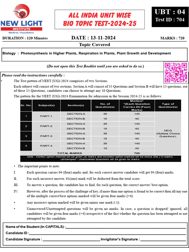 UBT-04 Paper (13-11-2024)(1) (1) | PDF | Multiple Choice