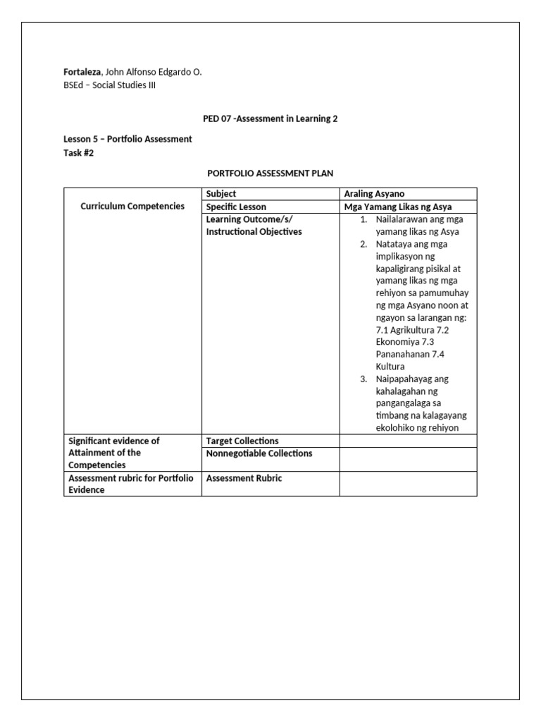 PED07 - Lesson 5 Task #2 - Fortaleza, John Alfonso Edgardo-BSEd-Social Studies III | PDF