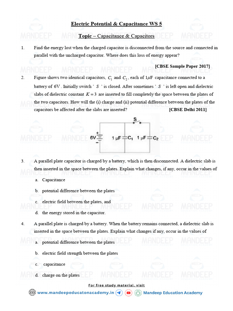 Electric Potential Capacitance WS 5 Capacitance Capacitors | PDF ...