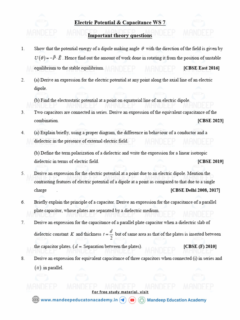 Physics Exam Prep: Electric Concepts | PDF | Dielectric | Capacitance