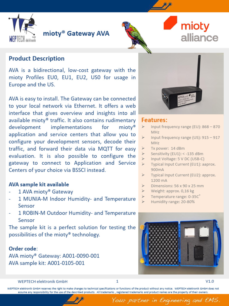 Datasheet Ava Mioty-Gateway v1-0 Samplekit | PDF | Electronics | Computer Science