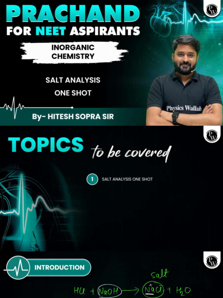 Salt Analysis (One Shot) - Class Notes - Prachand NEET 2024 | PDF