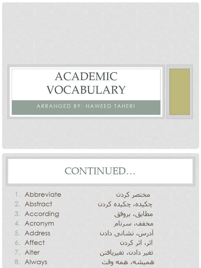 1- Academic Vocabulary | PDF