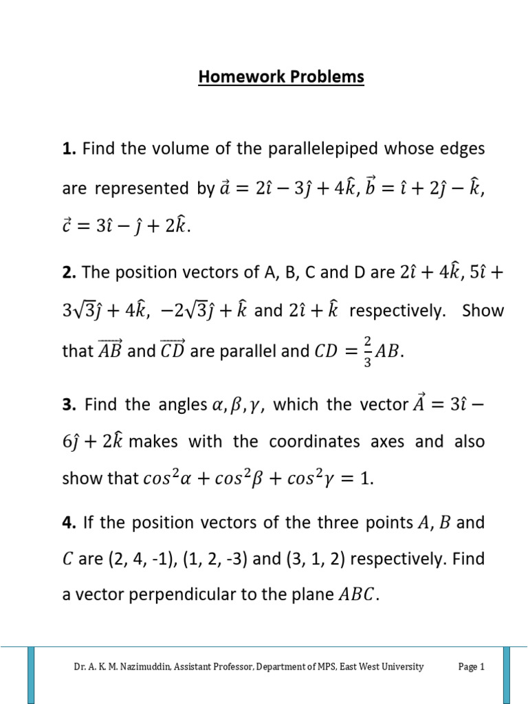 Homework-9 (Vector Algebra) | PDF
