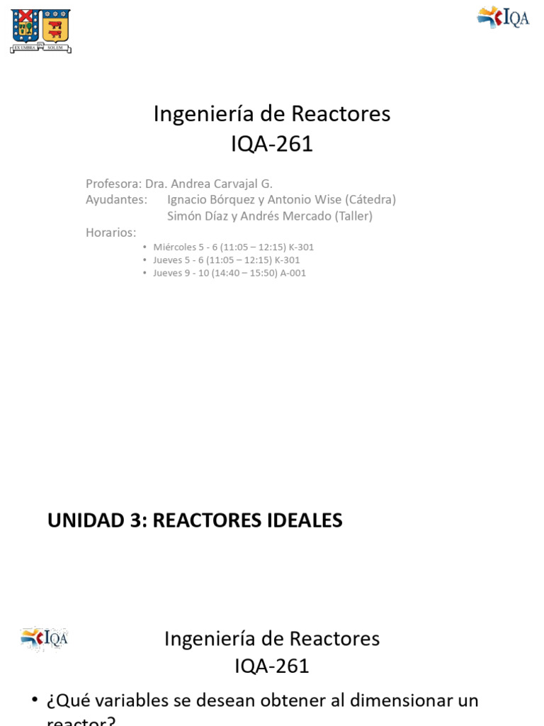 Sesión3_Reactores Ideales (1) | PDF | Reactor Quimico | Ingeniería de Procesos