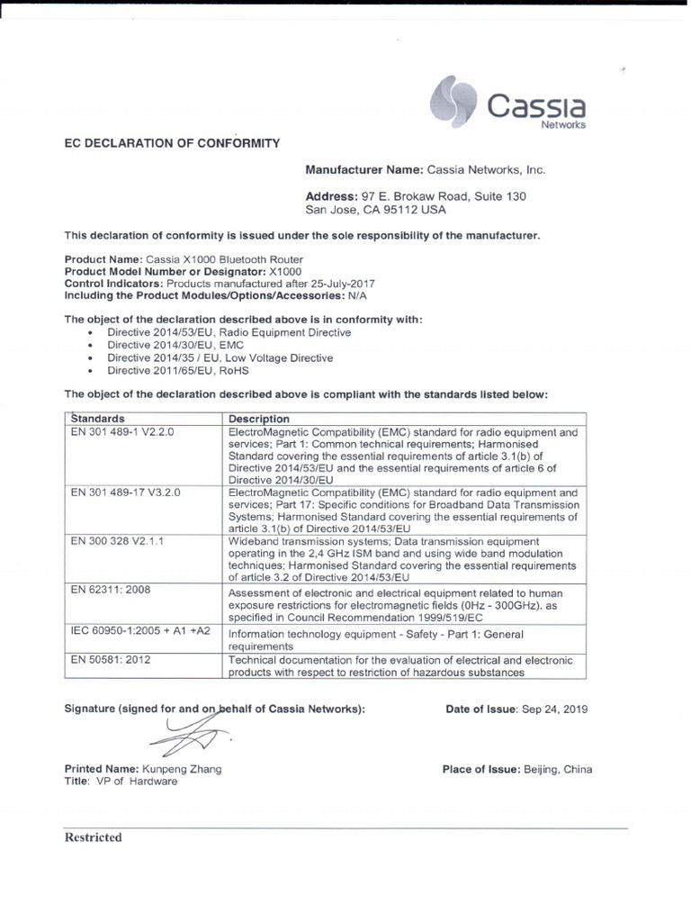 EC_Declaration_of_Conformity_X1000_09242019 | PDF