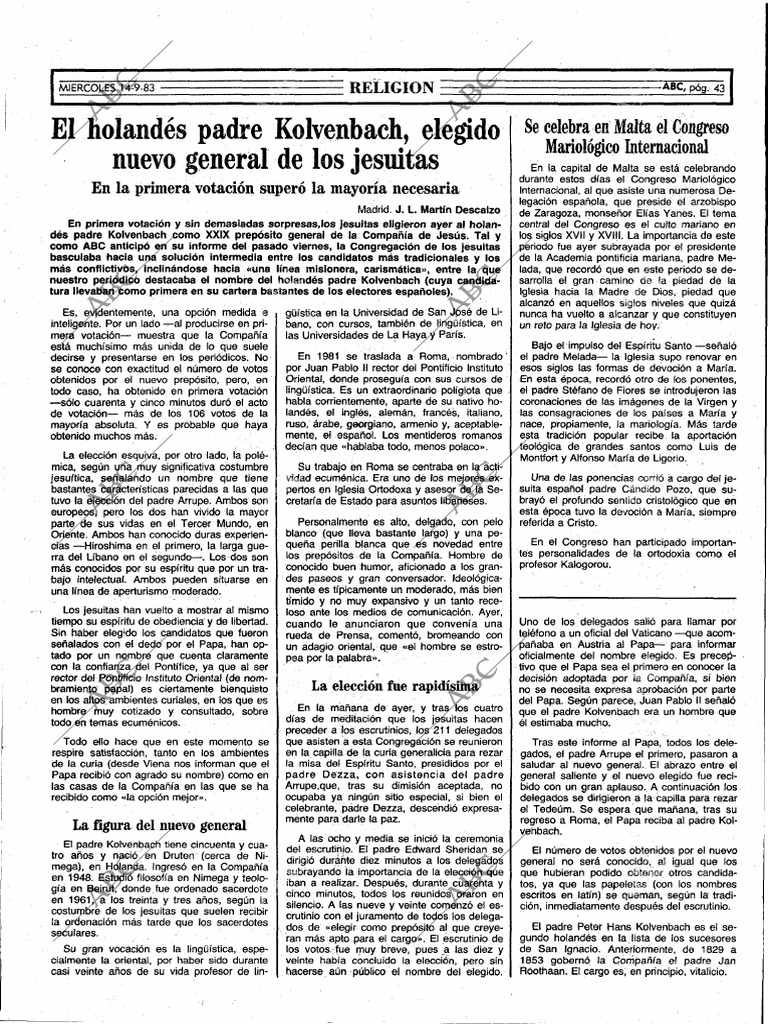 Padre Kolvenbach, nuevo líder jesuita | PDF | Papa