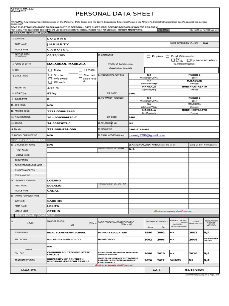 CSC or PDS FORM | PDF | Affidavit | Government