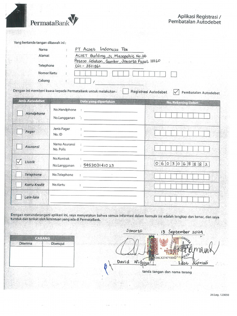 Permata - Form Aplikasi Pembatalan - Penutupan Autodebet Listrik (PLN) Acset Project Asya Sierra ...