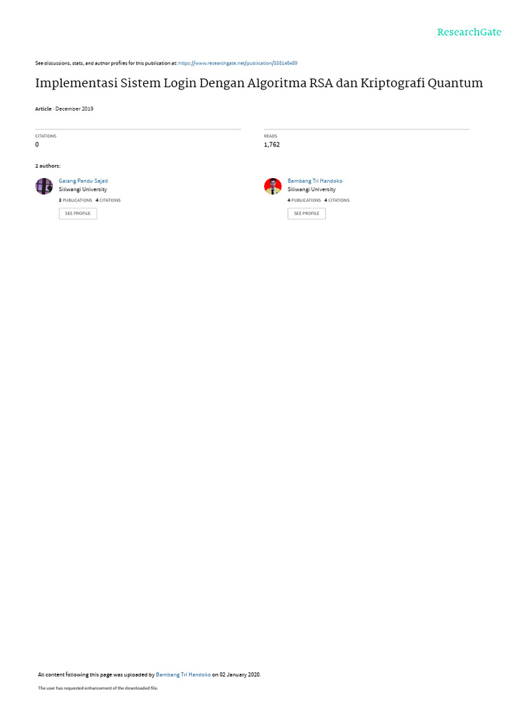 Paper 1 - Implementasi-Sistem-Login-Dengan-Algoritma-RSA-dan-Kriptografi-Quantum | PDF