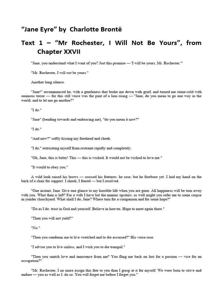 06 - Jane Eyre - Charlotte Bronte - Texts 1 and 2 With Exercises | PDF ...
