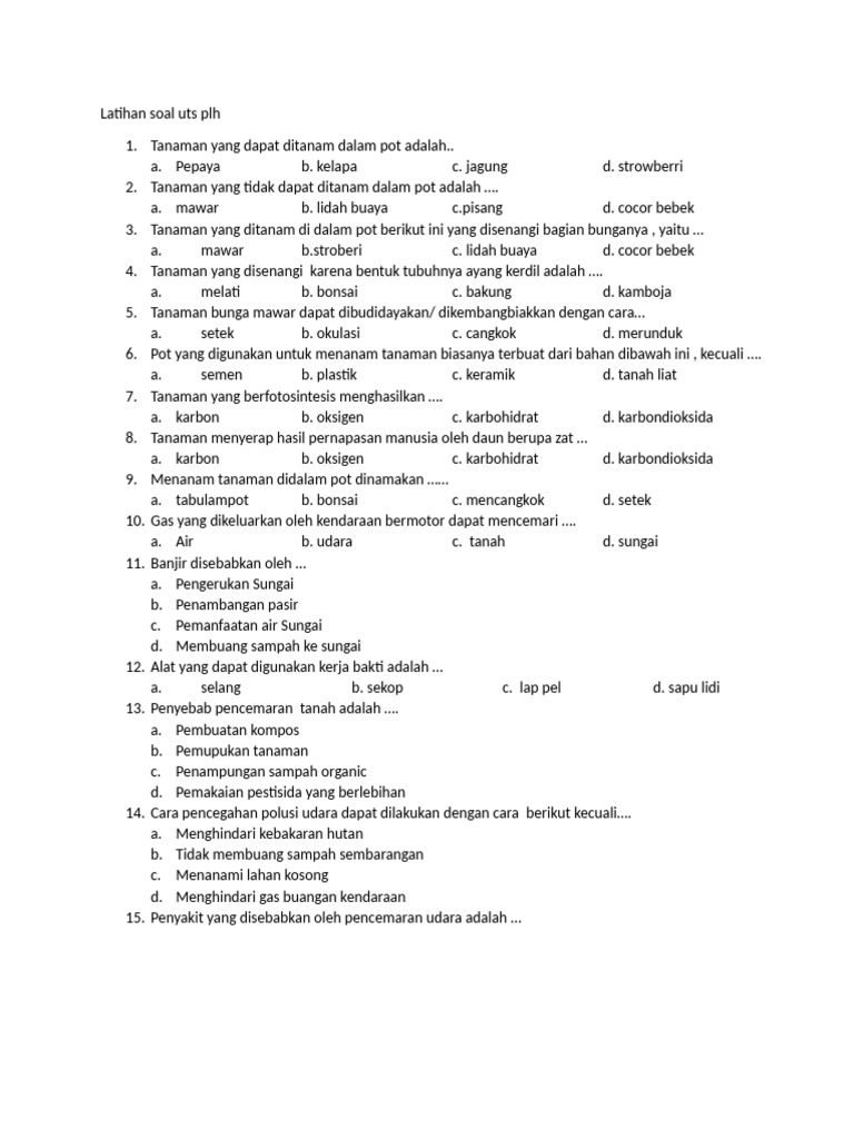 Latihan soal uts plh | PDF