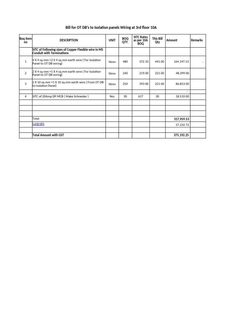 Additional Work Bill For OT'S | PDF | Wire | Manufactured Goods