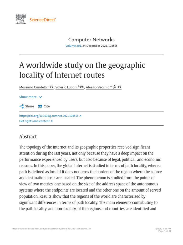 A Worldwide Study on the Geographic Locality of Internet Routes ...
