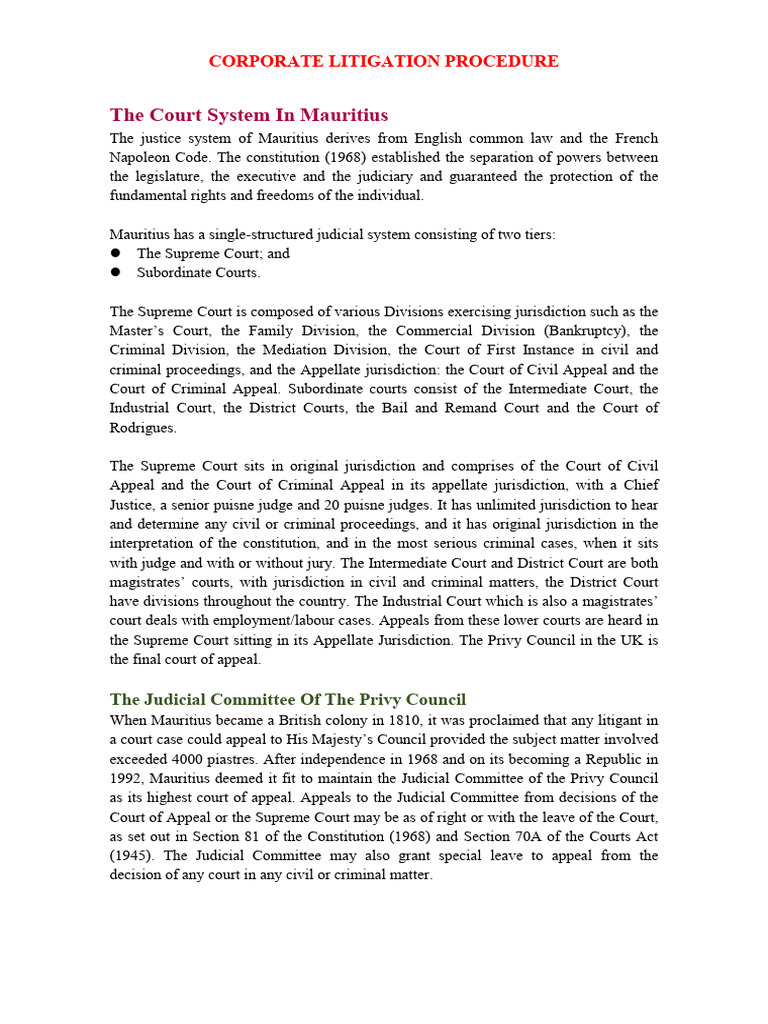 Corporate Litigation Procedure - Revision Notes | PDF | Appeal | Judge