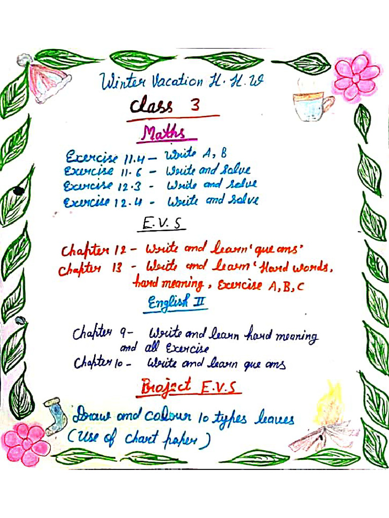 Winter Vacation Holidays Home Work Class - 3 | PDF