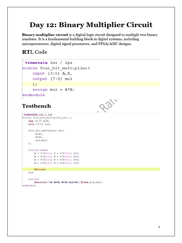 Binary Multiplier circuit | PDF