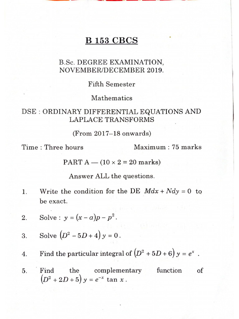 Ordinary Differential Equations QSTN Paper | PDF