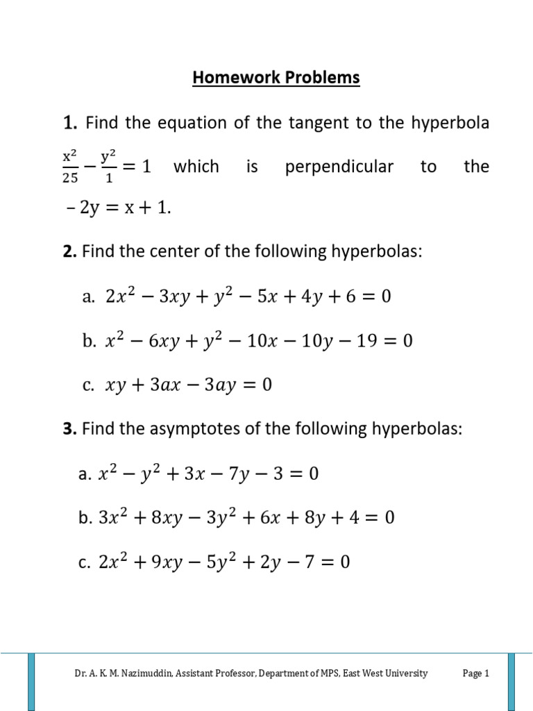 Homework-6 (The Hyperbola) | PDF