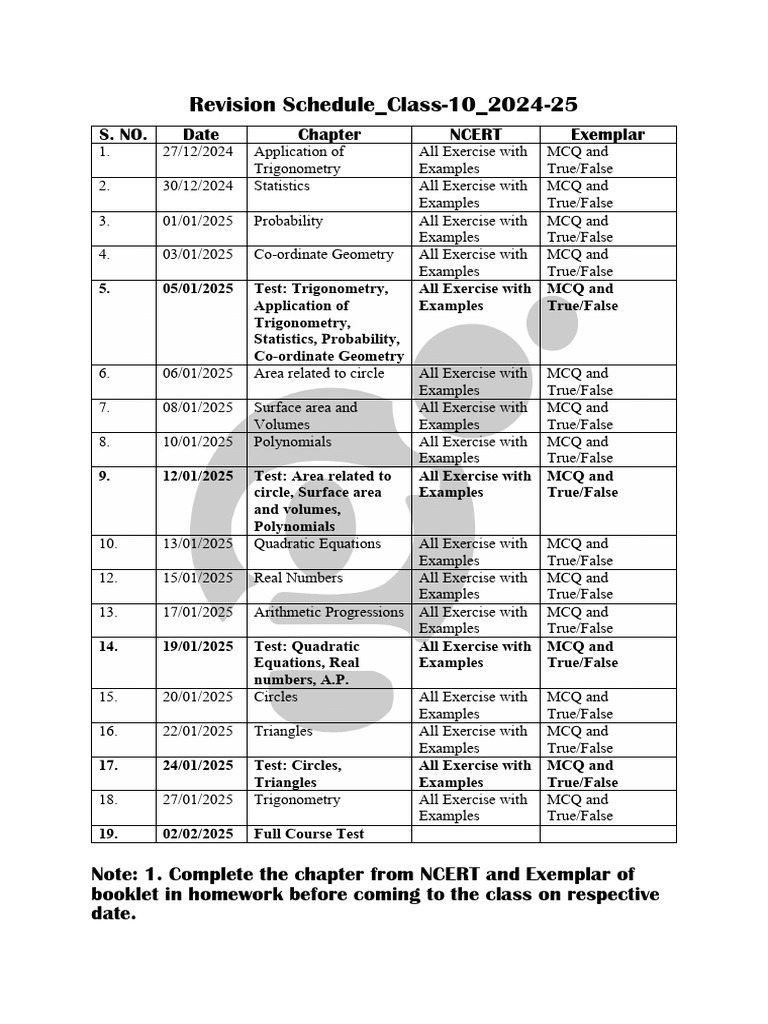 Revision Schedule 10 2024 | PDF | Area | Analytic Geometry