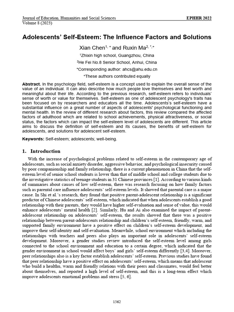 Adolescents Self-Esteem The Influence Factors and | PDF | Self Esteem ...