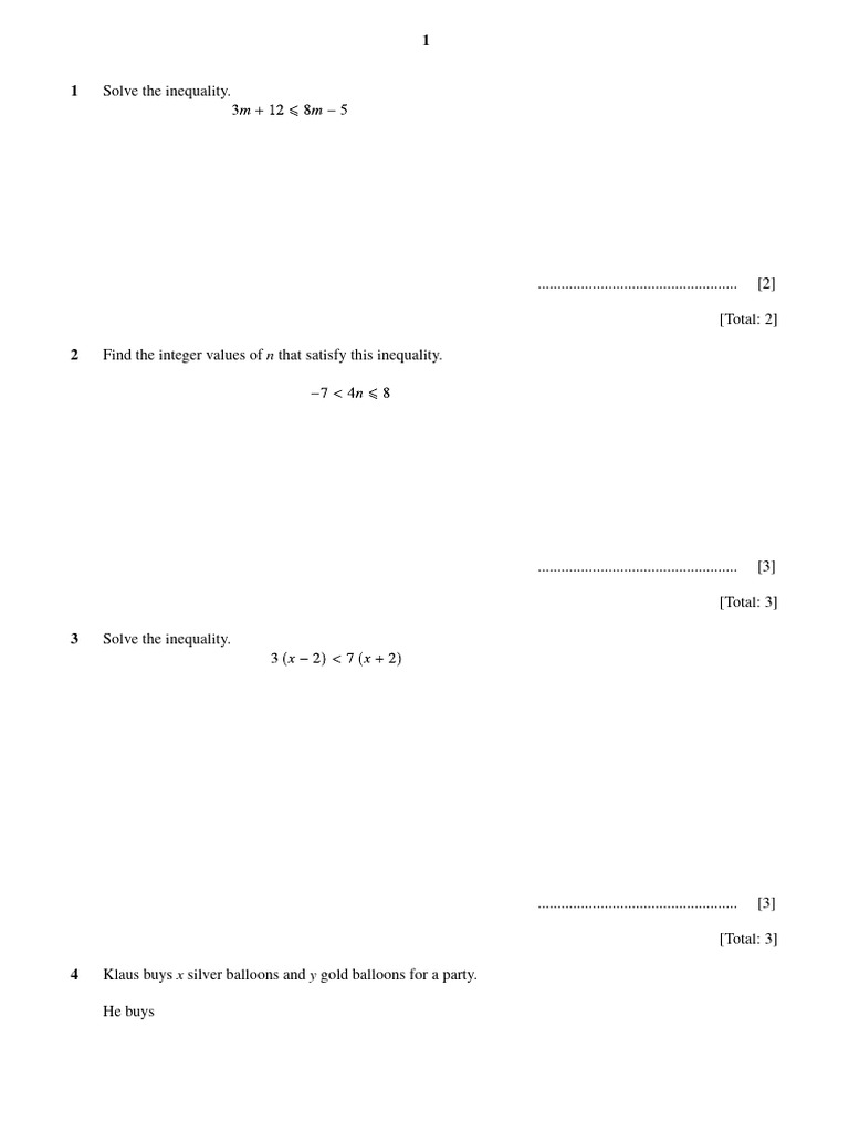Algebra Part 3 Paper 4 | PDF | Inequality (Mathematics) | Elementary ...