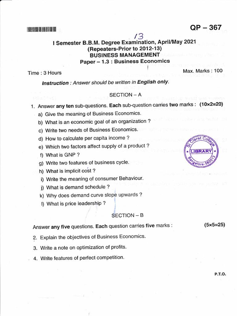 13 Business Economics - April May 2021 (Repeaters CBCS Prior To 2012-13 and Onwards) | PDF ...
