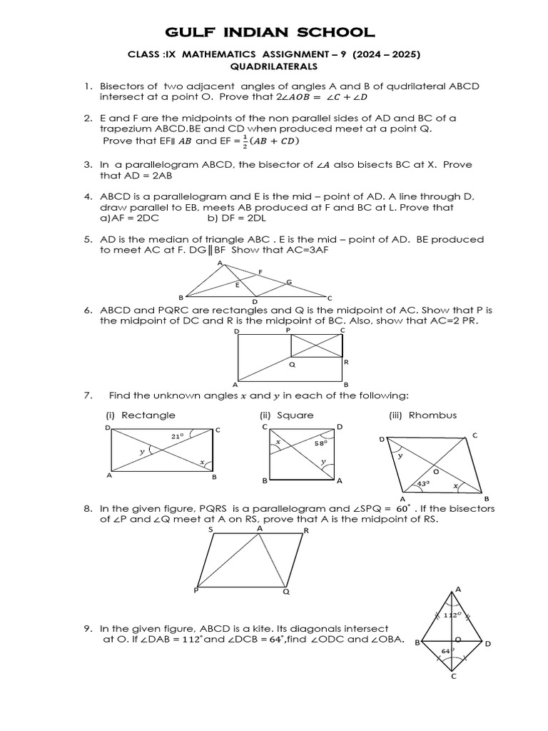 Assignment-9 Quadrilaterals | PDF | Euclidean Plane Geometry ...
