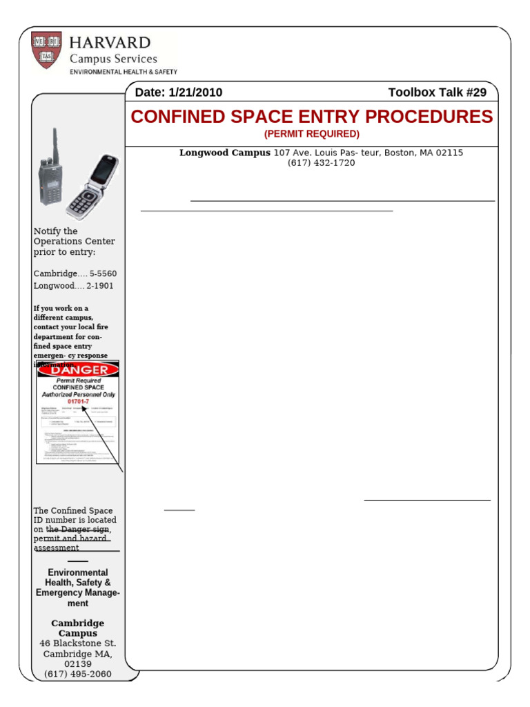 Confined Space Entry Safety Procedures | PDF | Hazards | Labor Relations