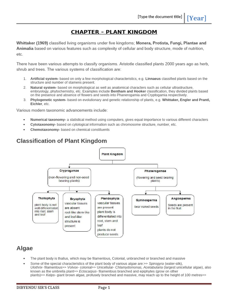 Classification of Plant Kingdom Overview | PDF | Fern | Branches Of Botany