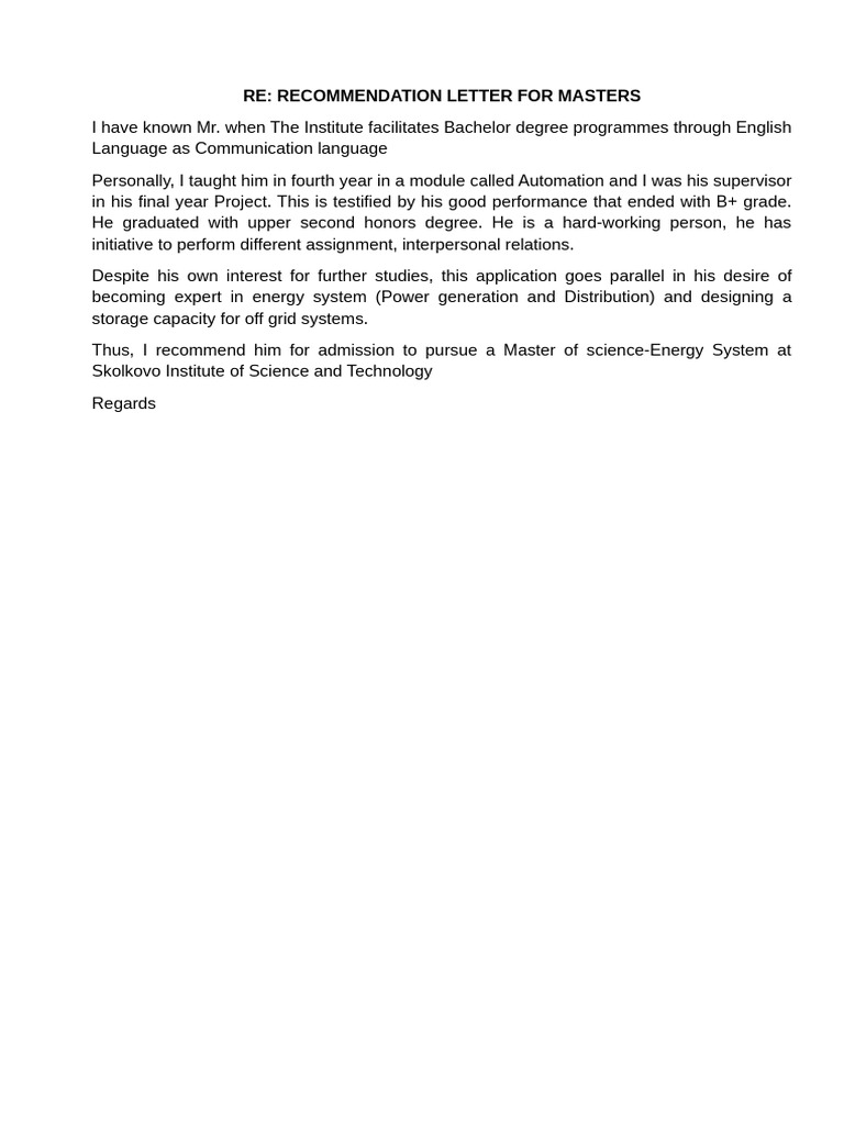 Recomendation Letter | PDF