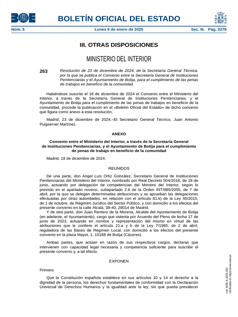 BOE A 2025 263 TrabComunitario Botija | PDF | Correcciones | Bienestar