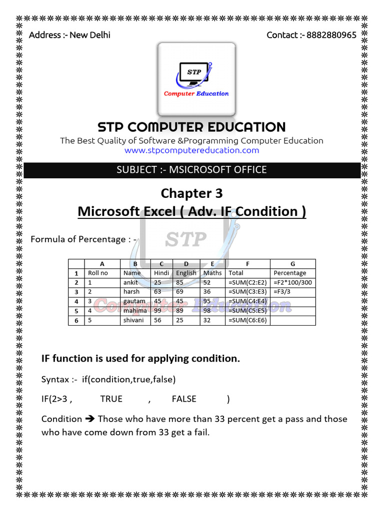 Chapter - 3 Ms Excel ( Adv. IF Condition )[1]_removed (1) | PDF