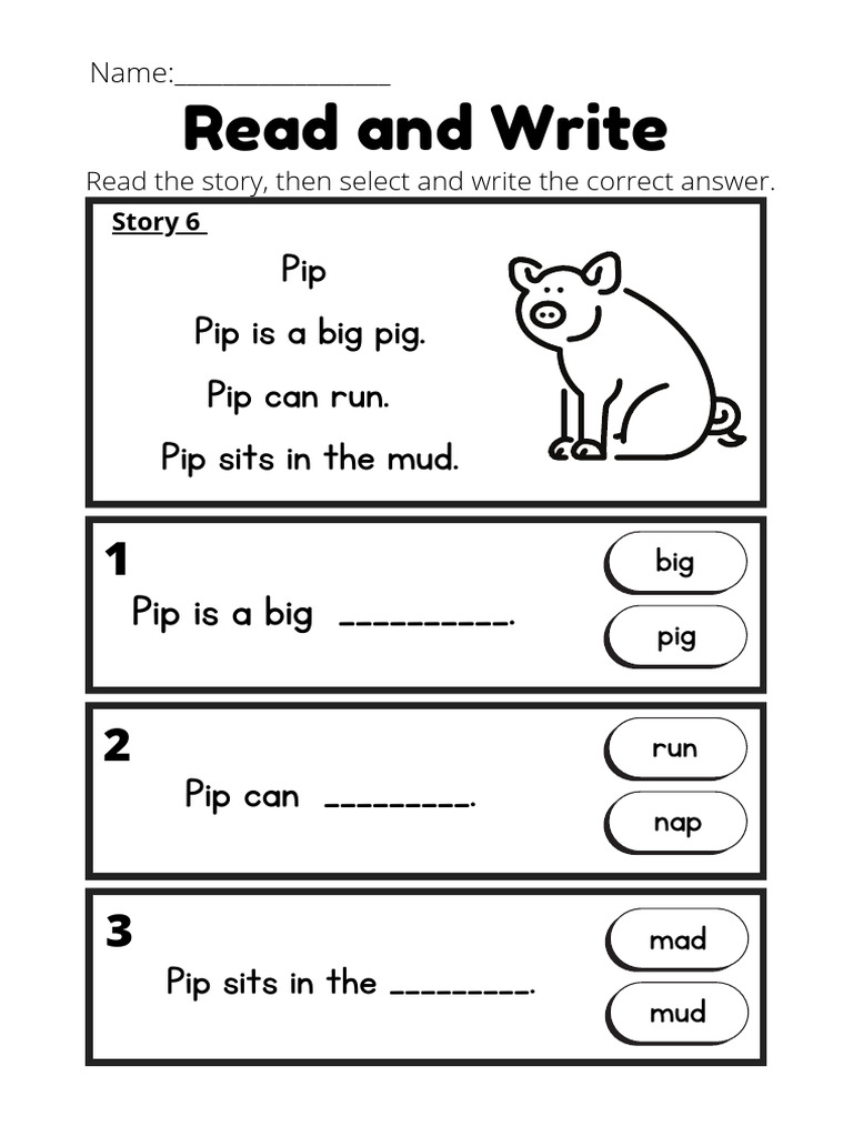 Simple decodable CVC read and write sentence comprehension worksheet | PDF