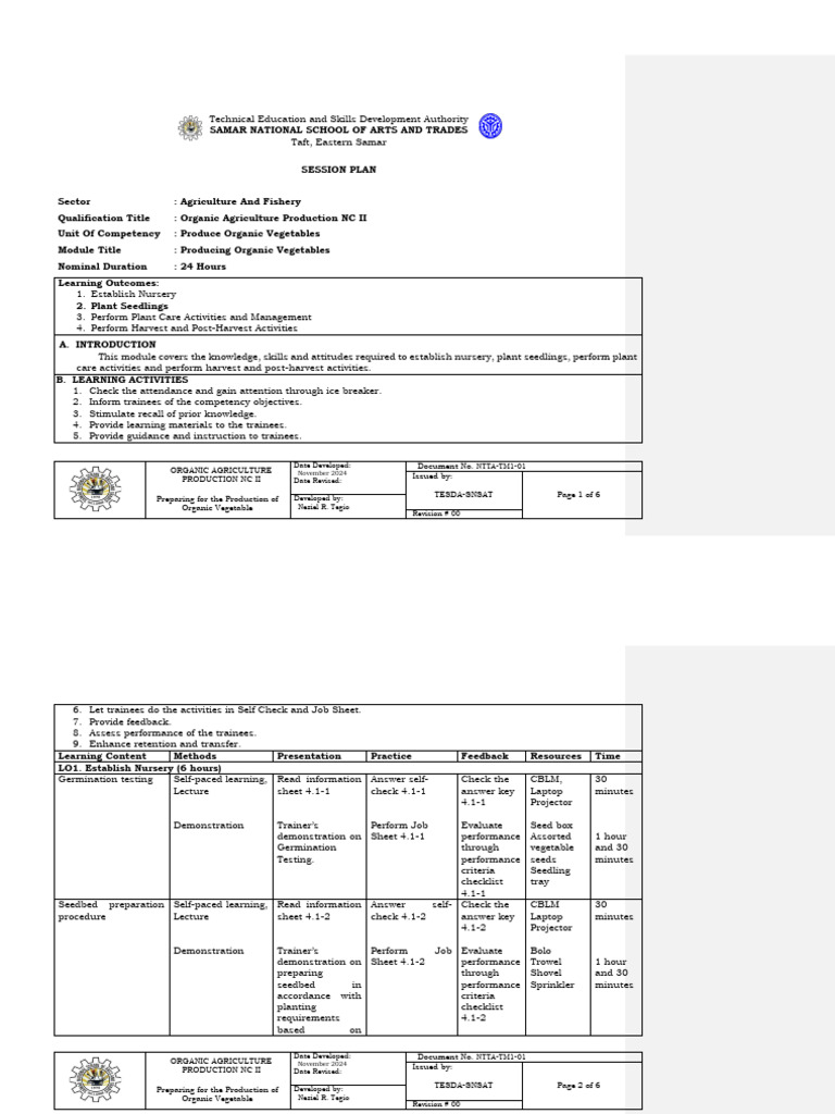 Form-1.6-SAMPLE-SESSION-PLAN | PDF | Lecture | Plant Nursery