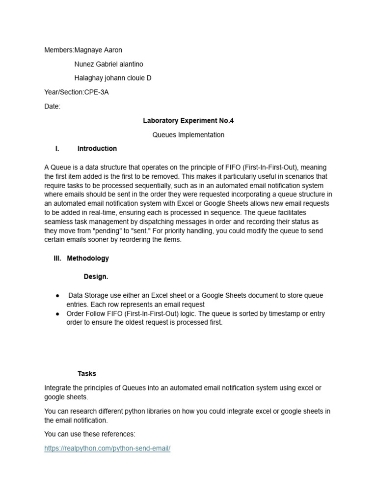 Laboratory Experiment 4 Queues (1) | PDF