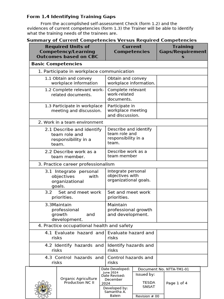 1.4 Identifying Training Gaps | PDF | Occupational Safety And Health | Risk