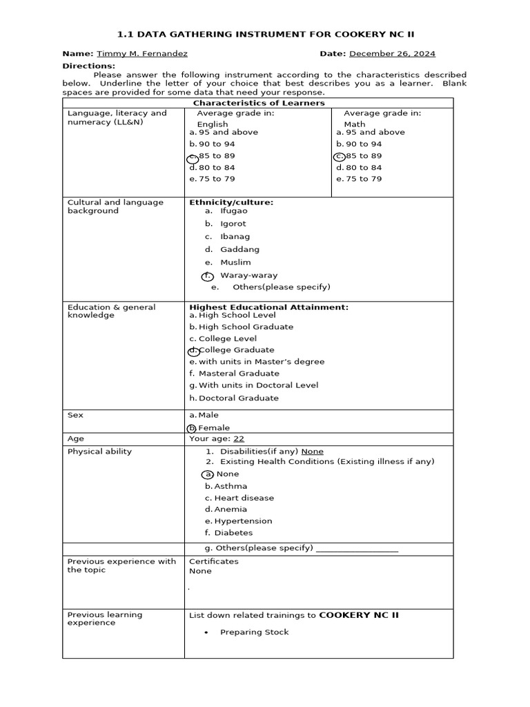 1.1 Sample Data Gathering Instruments | PDF | Learning | Learning Styles