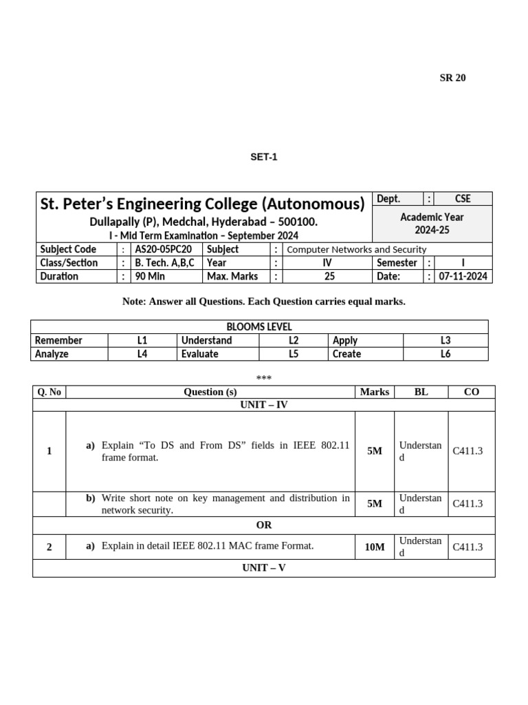 IV CNS MID CSE A B C | PDF | Telecommunications | Security Engineering IV CNS MID CSE A B C | PDF | Telecommunications | Security Engineering