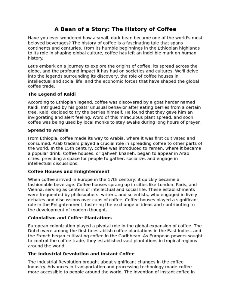 A Bean of A Story The History of Coffee | PDF | Coffee | Drink