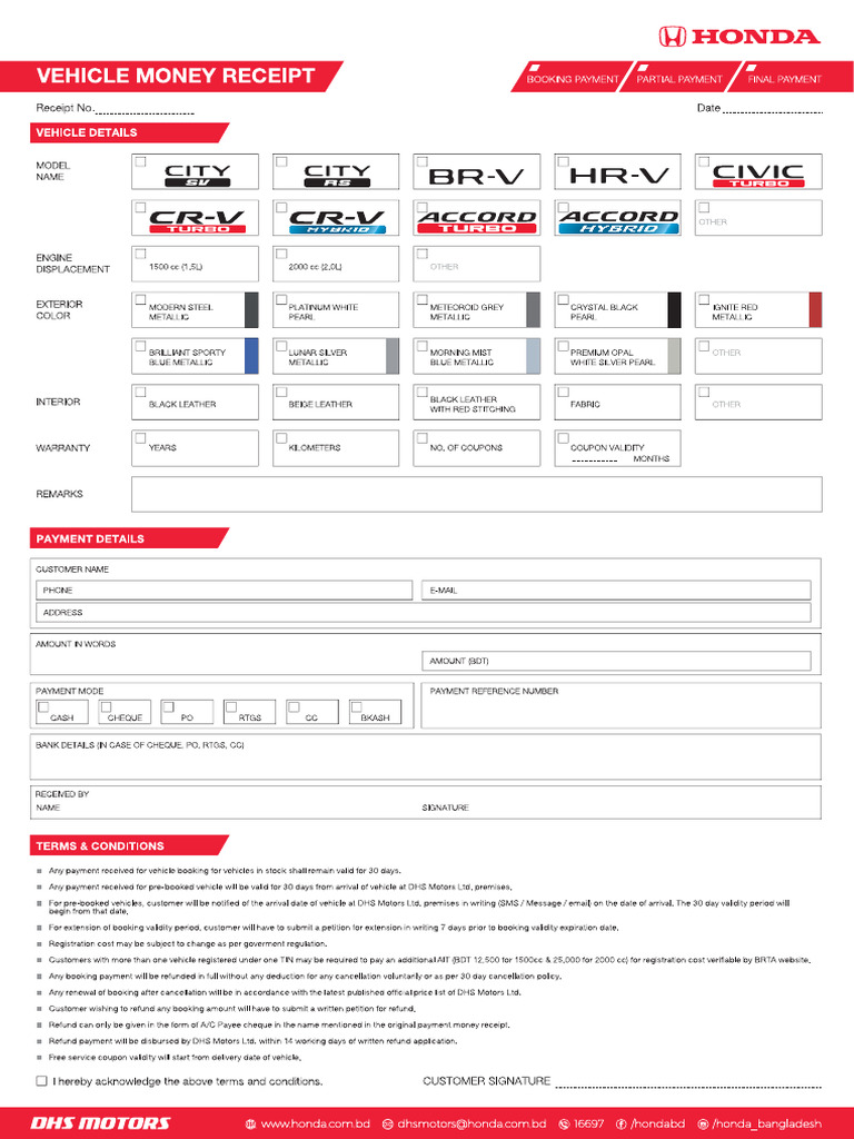Honda Money Receipt 2022 Final For PRINT | PDF