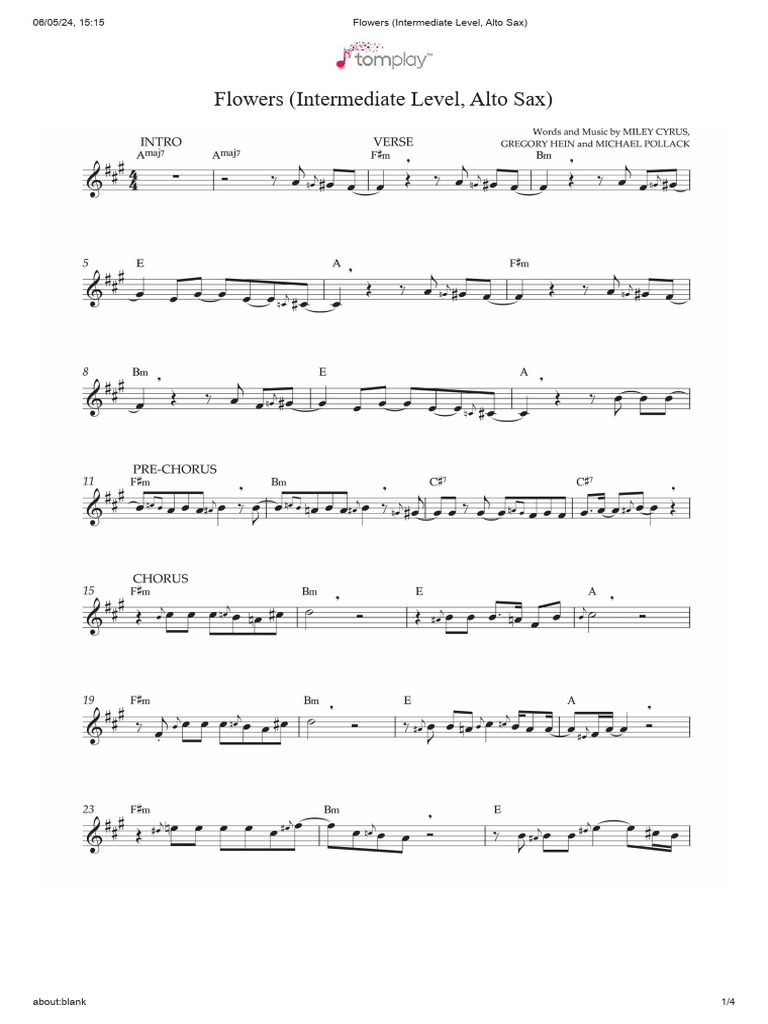 1aflowers (Intermediate Level, Alto Sax) | PDF