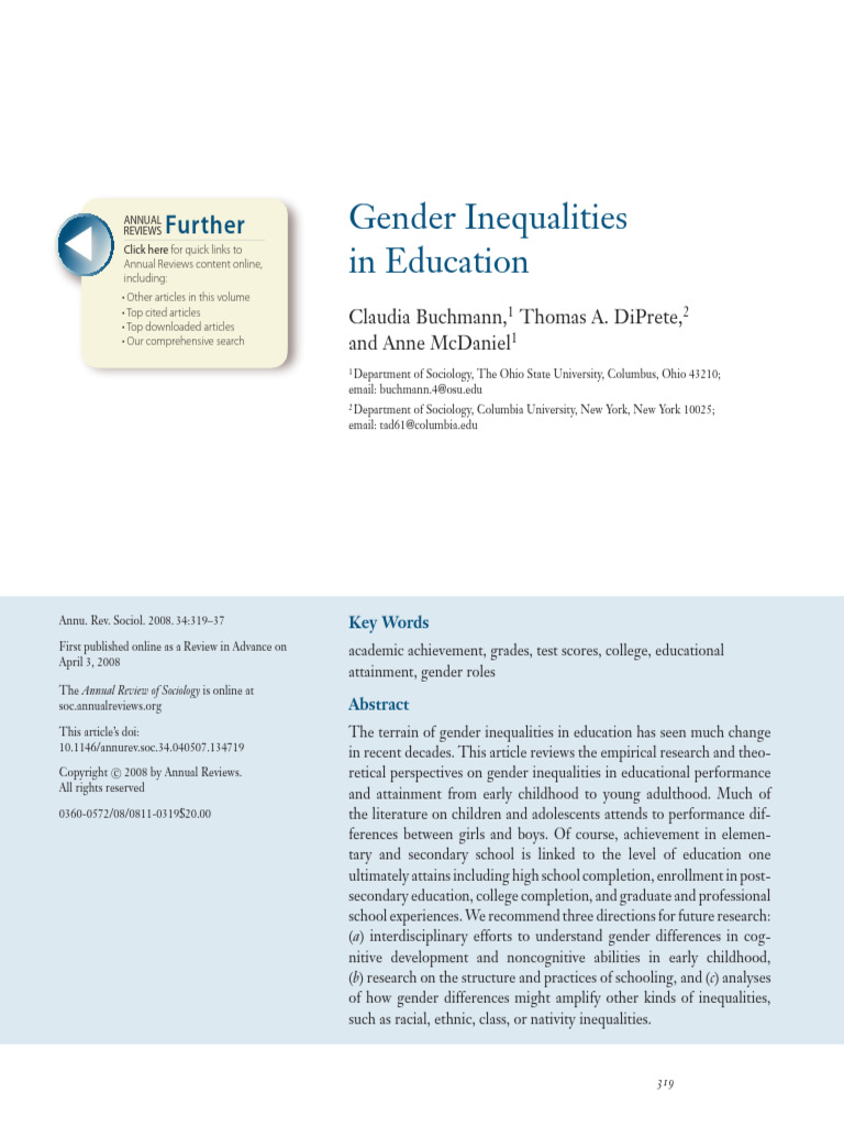 Gender Inequalities in Education Review | PDF | Sat | Antisocial ...