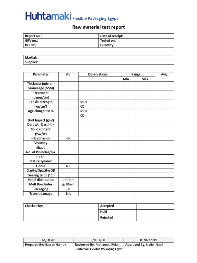 Raw Material Test Report | PDF