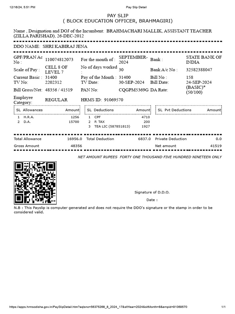 Pay Slip Detail SEPT | PDF | Payments | Taxes