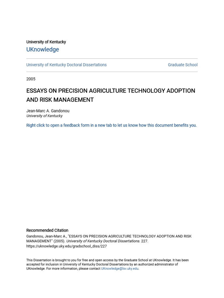 Essays On Precision Agriculture Technology Adoption and Risk Mana | PDF ...