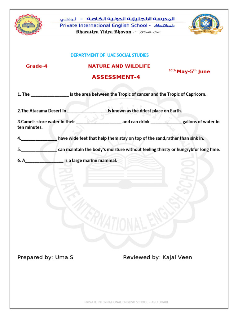 Grade 4 Nature and Wildlife Assessment | PDF