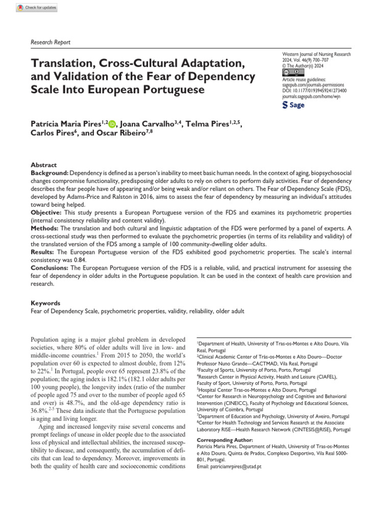 Assessing Fear of Dependency in Elders | PDF | Psychometrics | Fear