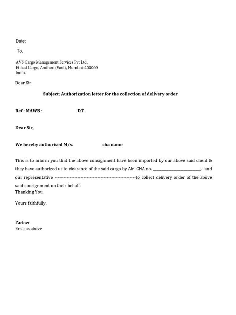 CHA Authorization Letter Template | PDF
