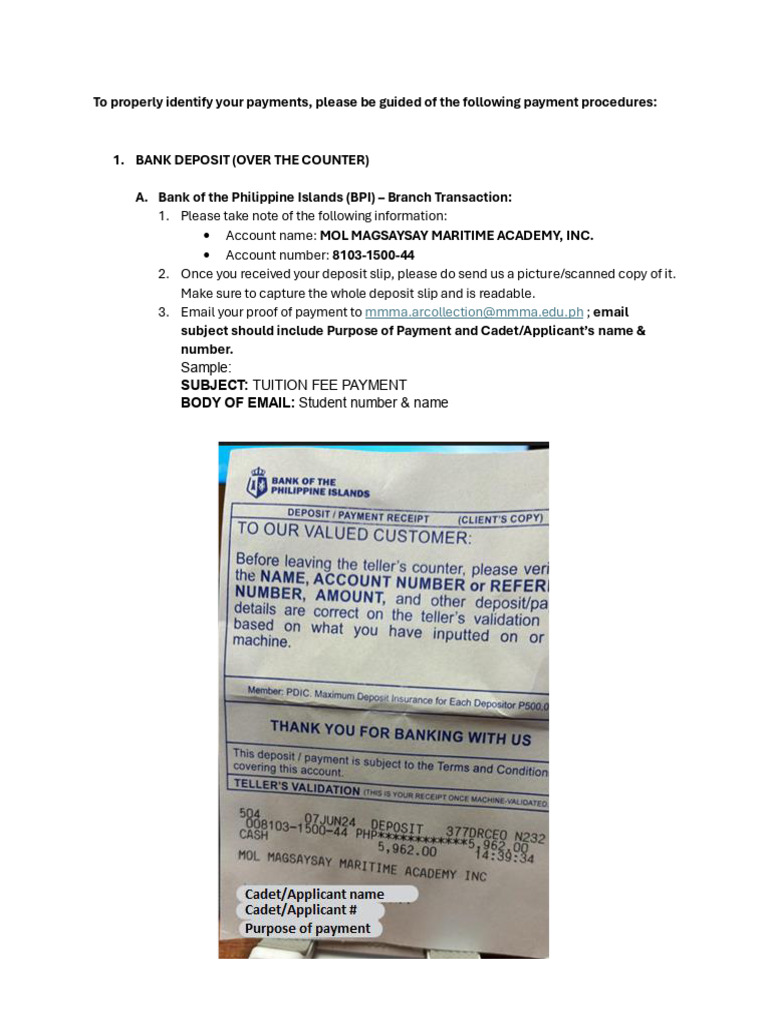 MMMA Payment Procedures Guide | PDF | Banks | Payments